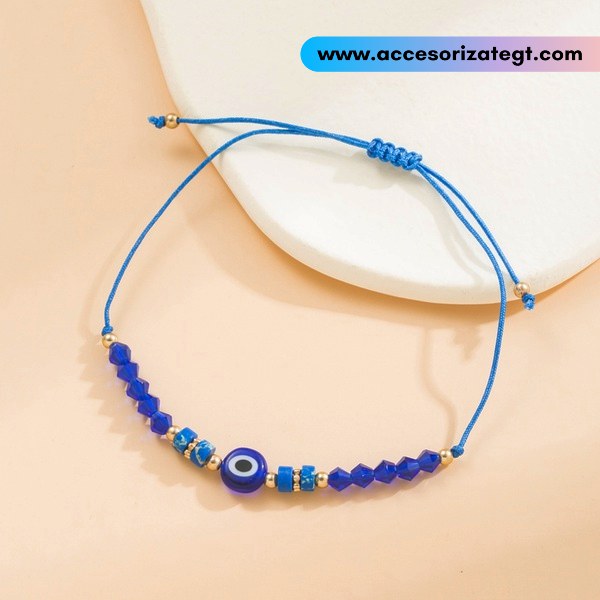 Pulsera con Cristales y Ojo Turco, Azul [P1095] – Accesorizate GT