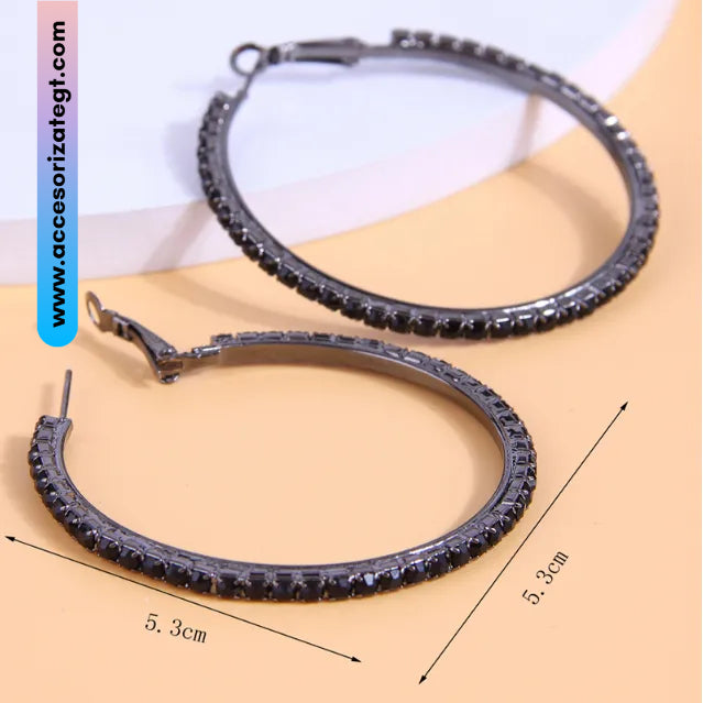 Argollas Negras Decoradas con Cristales [AR1647] – Accesorizate GT